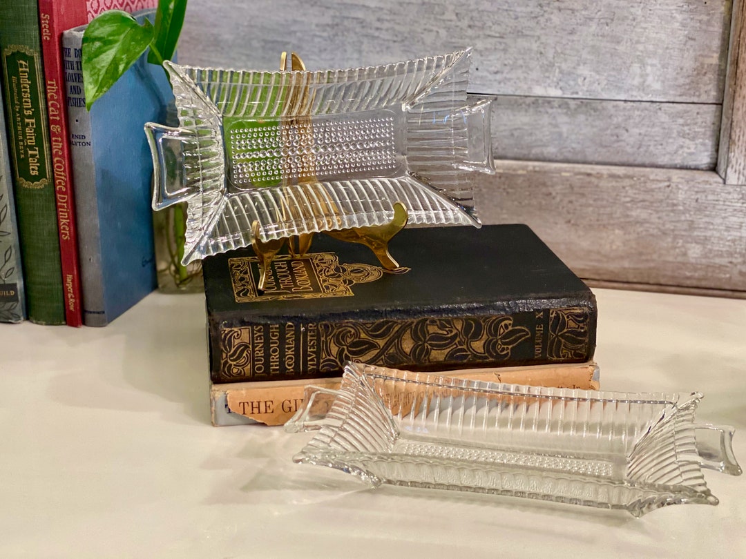 A Pair of Art Deco Clear Ribbed and Hobnailed Small Serving Trays ...