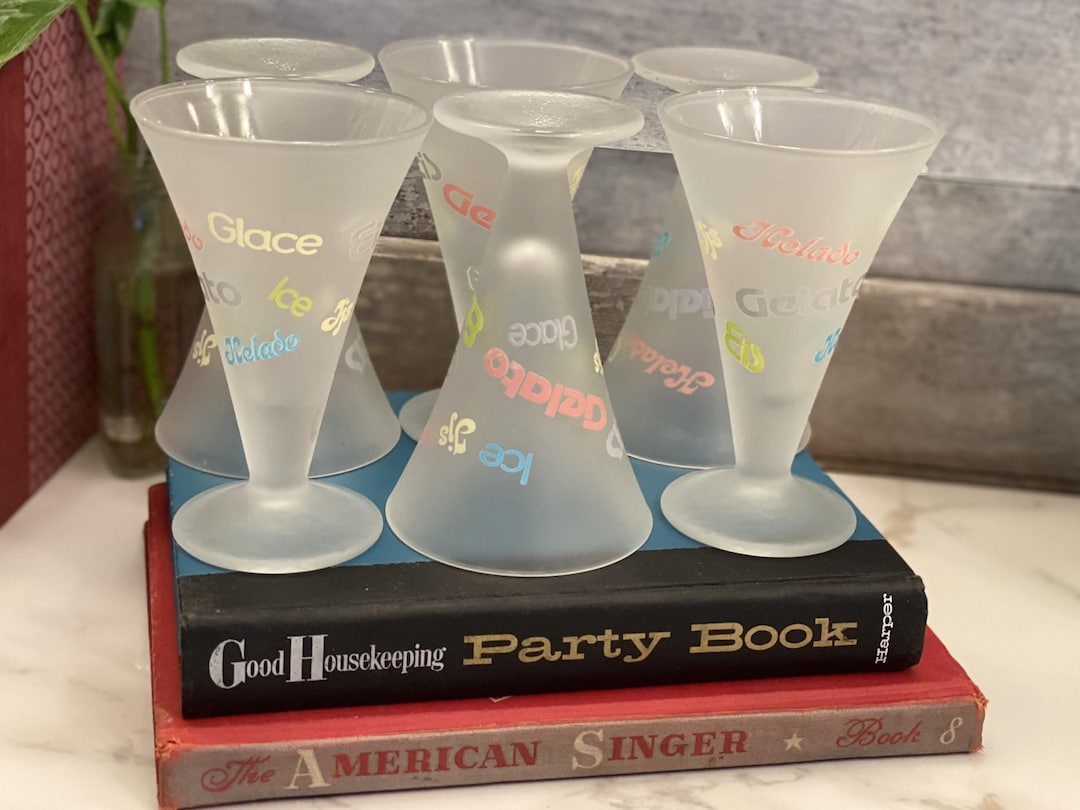 Set of 6 Frosted Footed Ice Cream Glasses With "ice" in Multiple ...