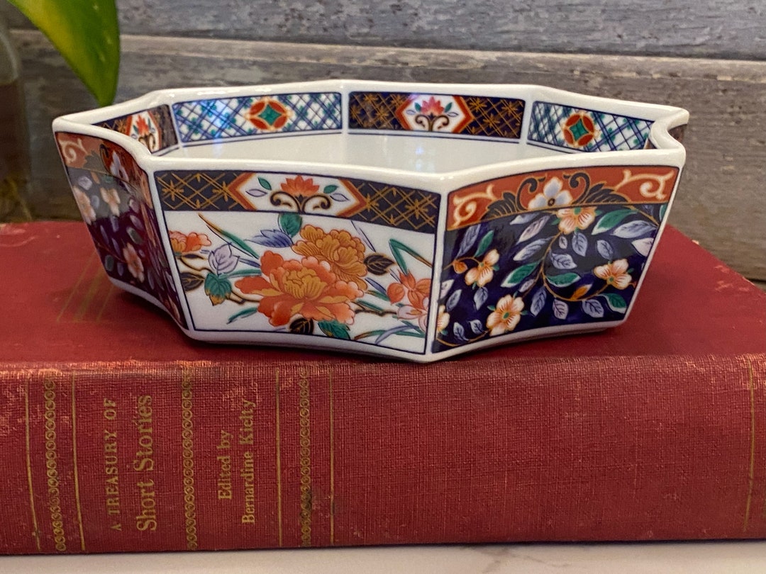 Octagonal Vintage Bon Bon | Kikun Patterned Coupe by Gumps | Blue ...