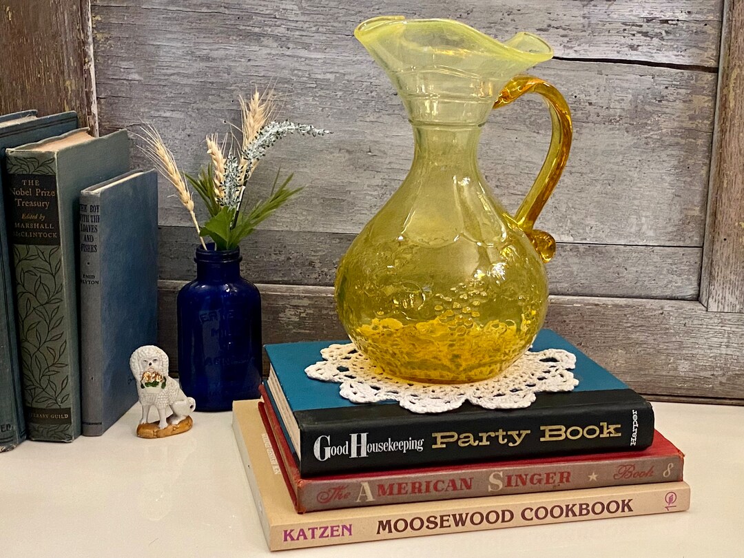 Vintage Yellow Glass Pitcher | Large Amber to Yellow Hand Blown Pitcher ...