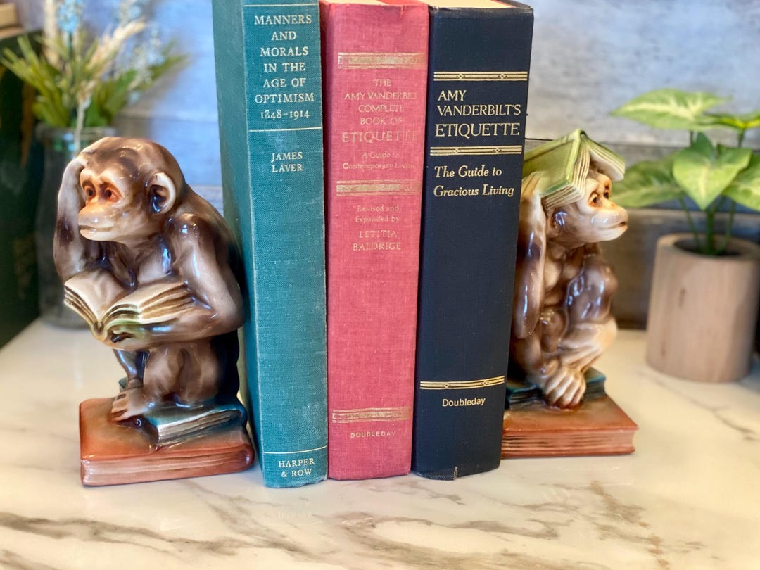 Vintage Monkey Bookends | Playful Monkey Bookcase Decor | Made in Japan Ceramic Monkey Bookends ...