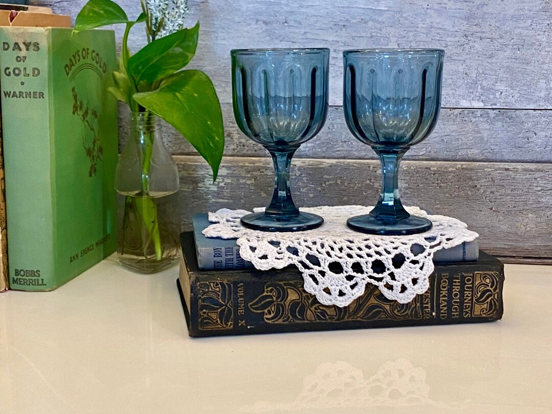 Fenton Blue American Legacy Wine Glass | Paneled Blue Stemmed Art Glass ...