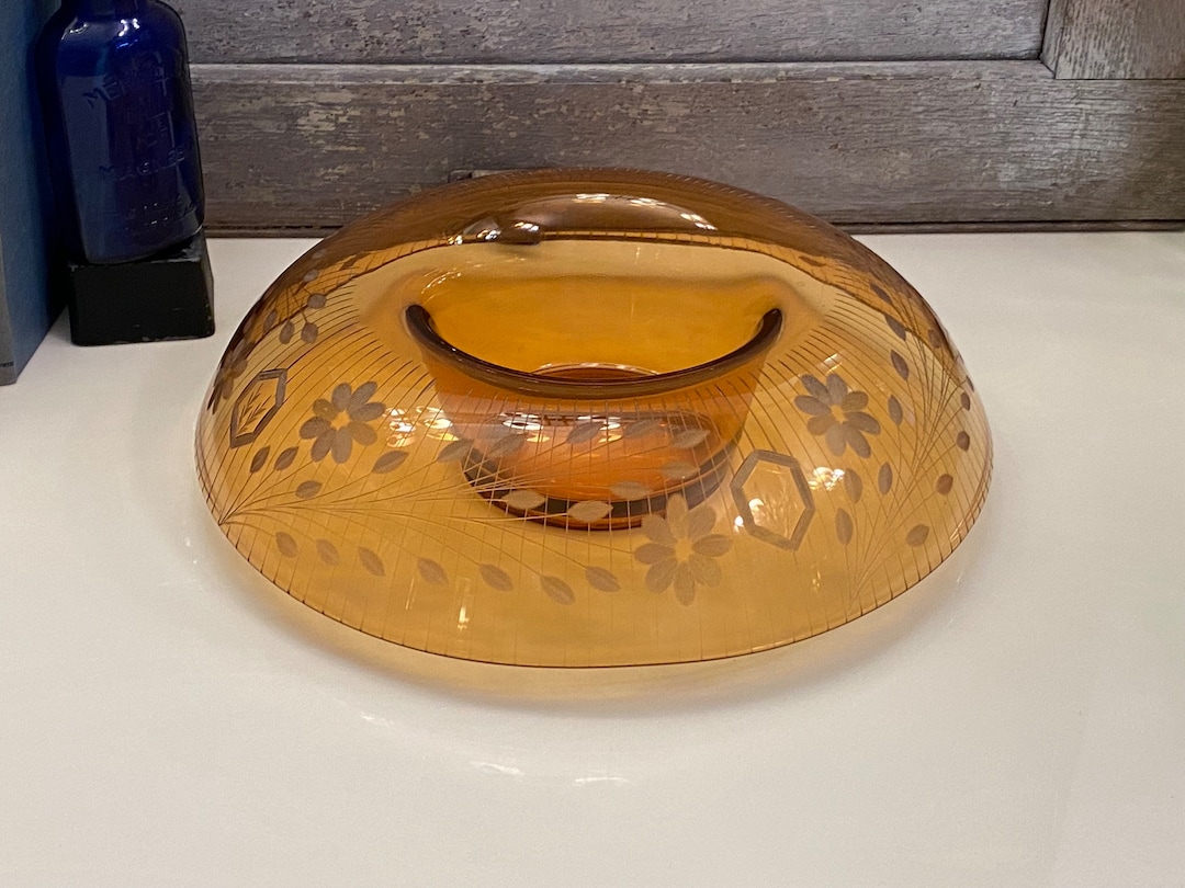 Etched Amber Rolled Rim Bowl | Center Console Glass Bowl | Flanged ...