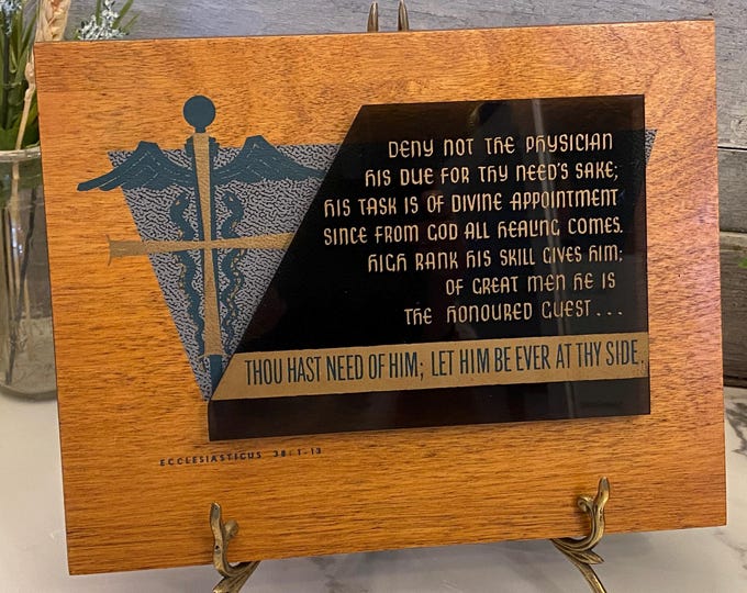 Vintage MCM Physician's Prayer Plaque | Ecclesiastics 38: 1-13 Plaque ...