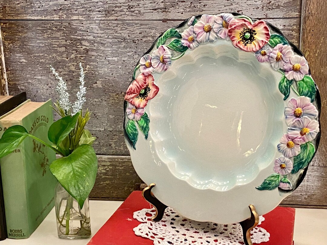 Australian Designed Carlton Ware Blue Plate With Poppies & Daisies ...