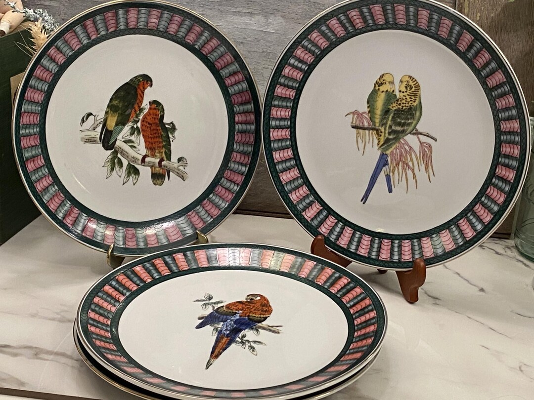 Set of Four Vintage Oriental Accent Bird Plates | Decorative Parrot ...