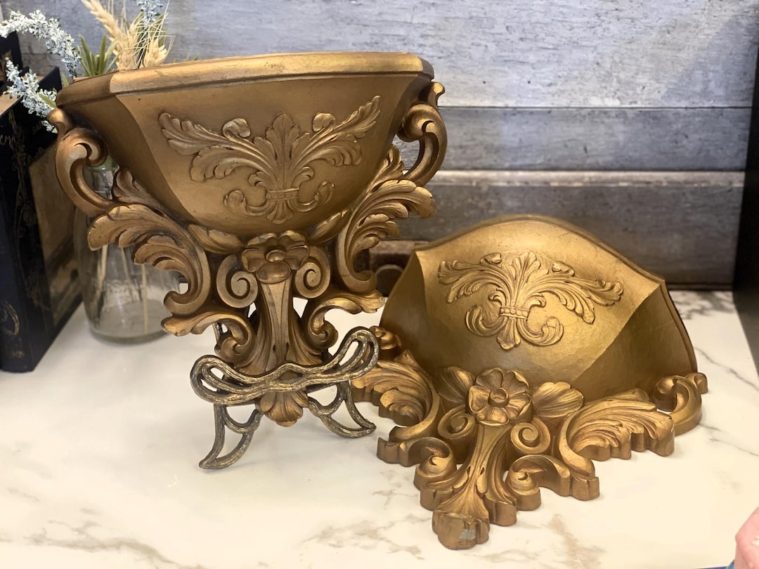 Vintage HOMCO Syroco Wall Planters: Hollywood Regency Gold Floral ...