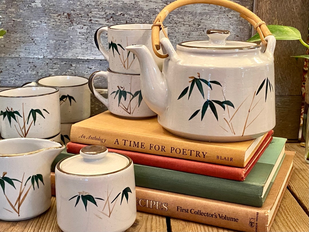 Retro Stoneware Bamboo Motif Tea Set | Vintage Chi Kiang Stoneware ...