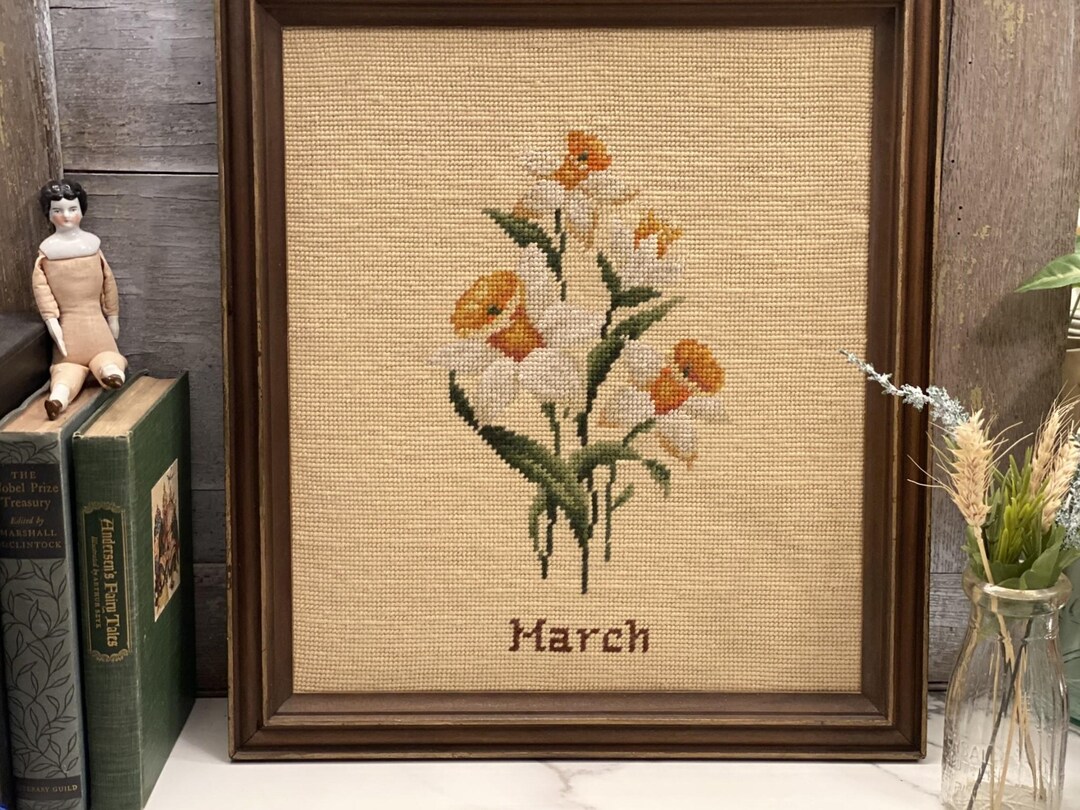Vintage Handmade March Needle Point Daffodil March Birthday Gift ...