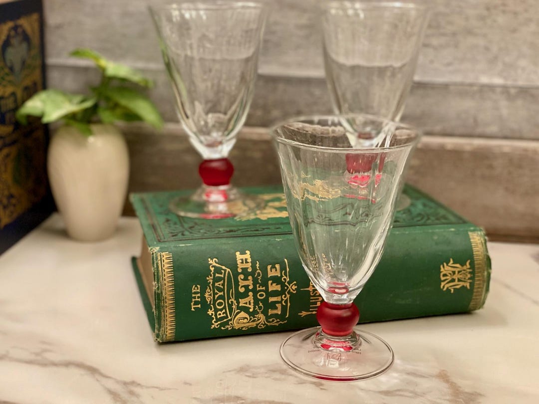 Set of 3 ARC France Clear Glass Goblets With Red Ball Stem | Mid ...