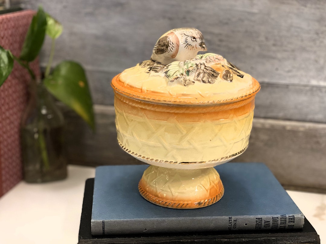 Vintage Covered Trinket Dish | Hand Painted Betson Japan Bird Covered ...