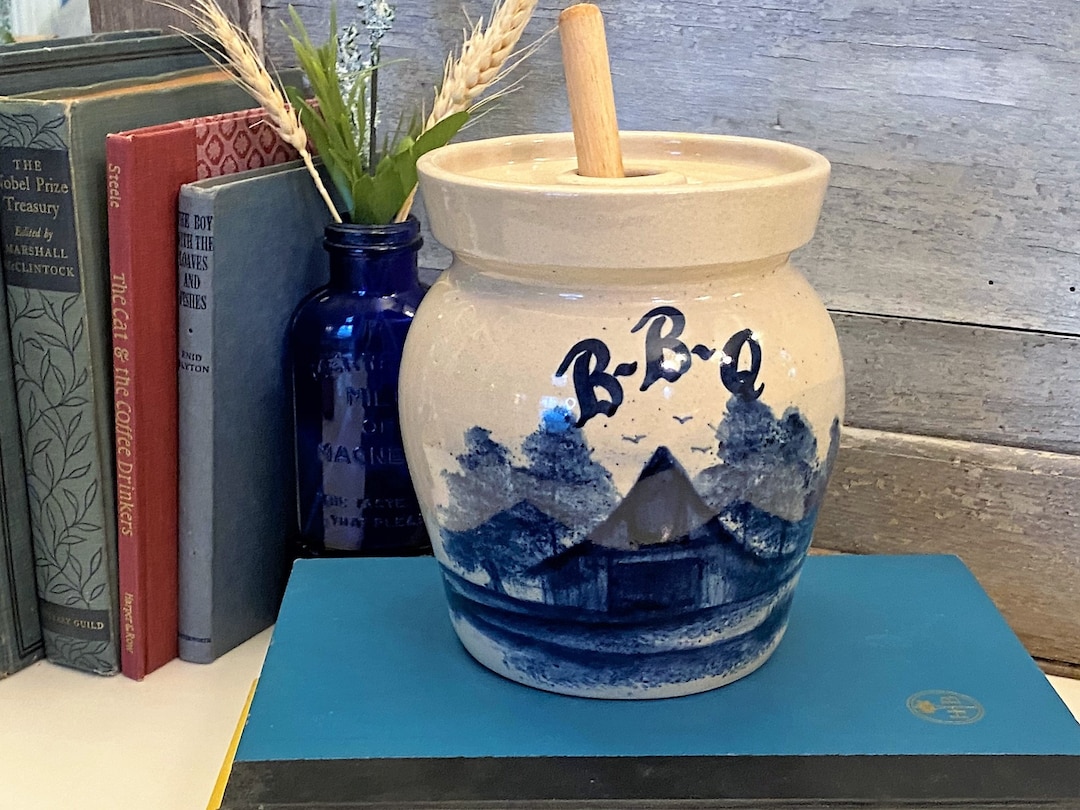 Vintage Paul Storie Pottery B-B-Q Crock and Mop | Blue House Stoneware ...