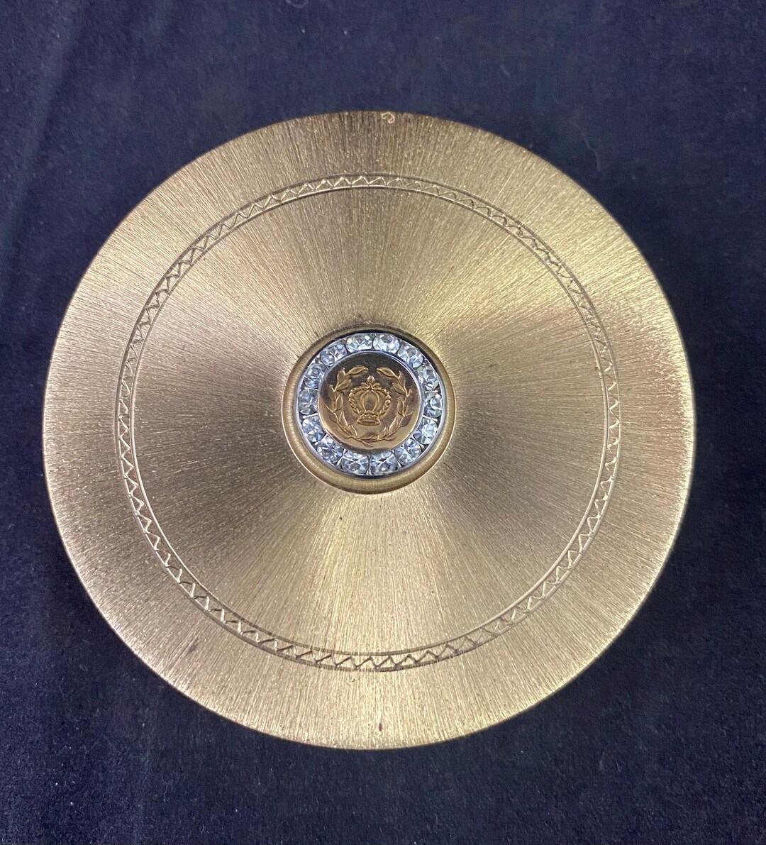 Vintage 50s Revlon Love-pat Compact Gold Crown Emblem W/ Rhinestones ...