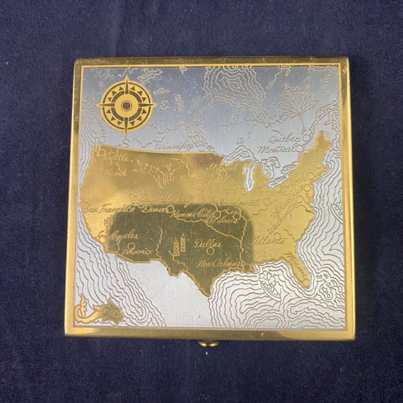 Vintage Wadsworth Etched Map of the United States Pow… - Gem