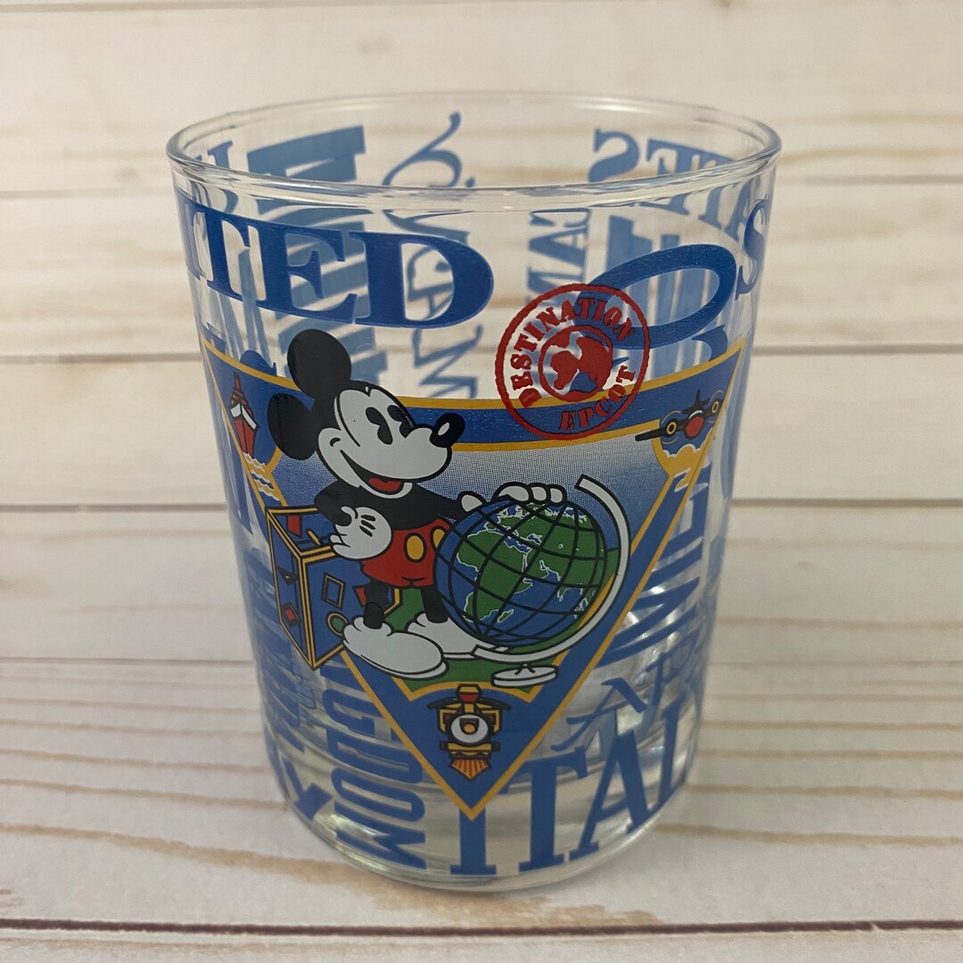 Vintage Disney Destination Epcot Mickey Mouse Glass Tumbler Cup HTF - Etsy