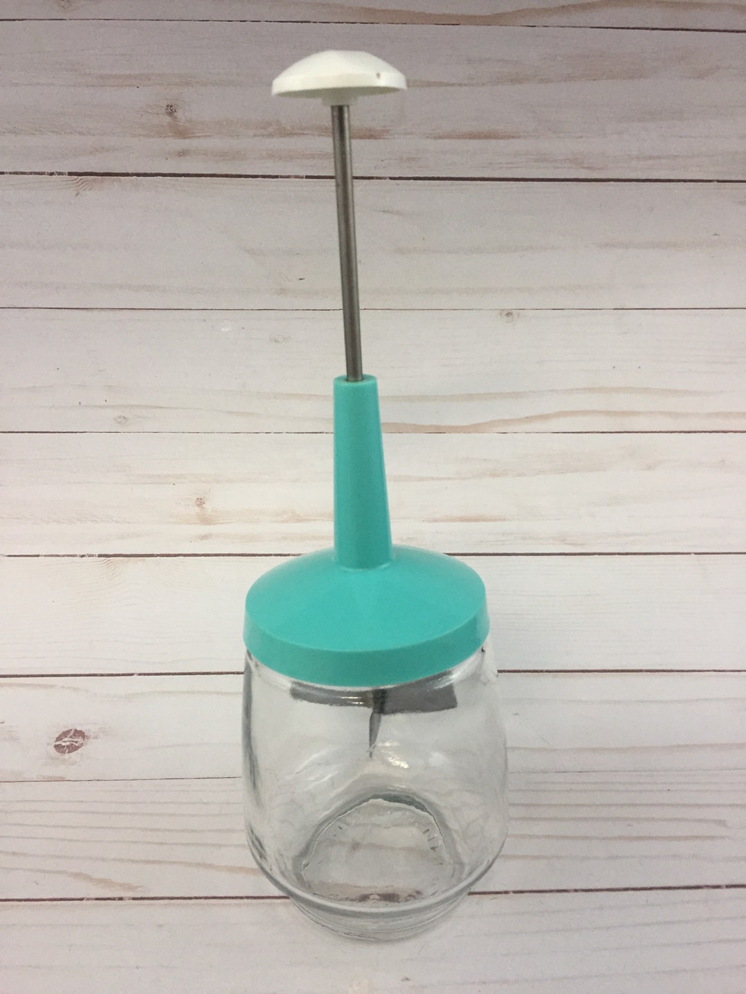 Vintage Food Nut Chopper Turquoise Teal Steel Federal Glass Housewares ...