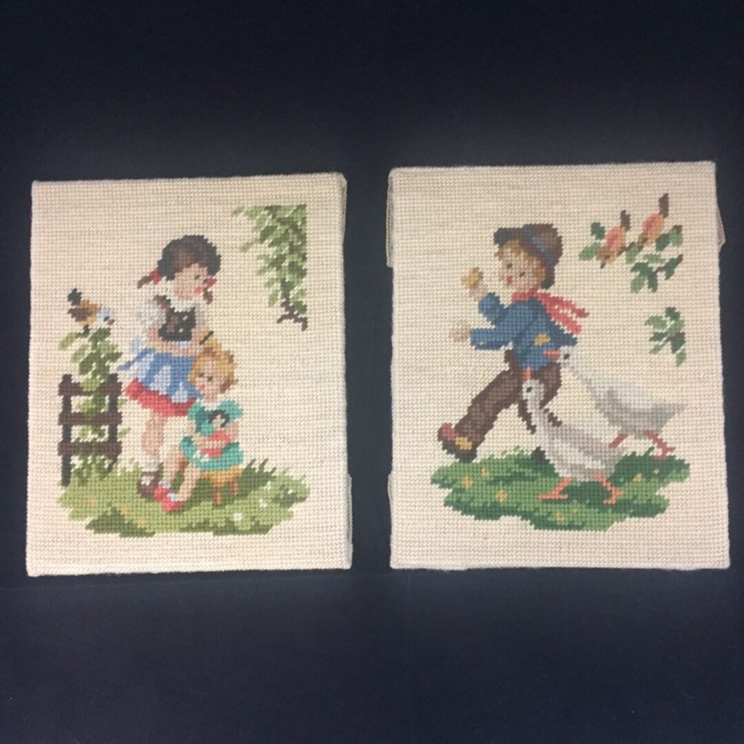 Vintage Needlepoint Boy Girls 50s Wall Art 2 Pieces - Etsy