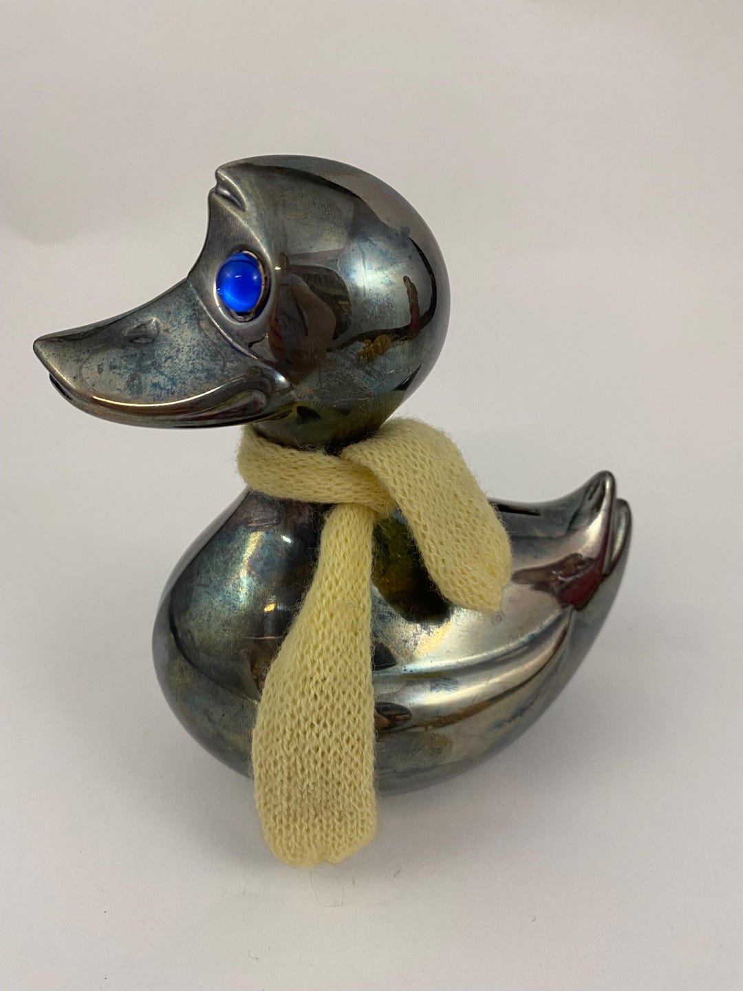 Vintage Danish Silver Plate Duck Bank Blue Jewel Eyes W/out Key Made in ...