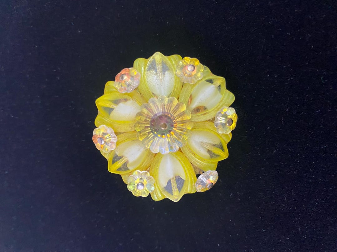 VTG Yellow Margarita Rivoli Glass Flower Pin Brooch MCM - Etsy