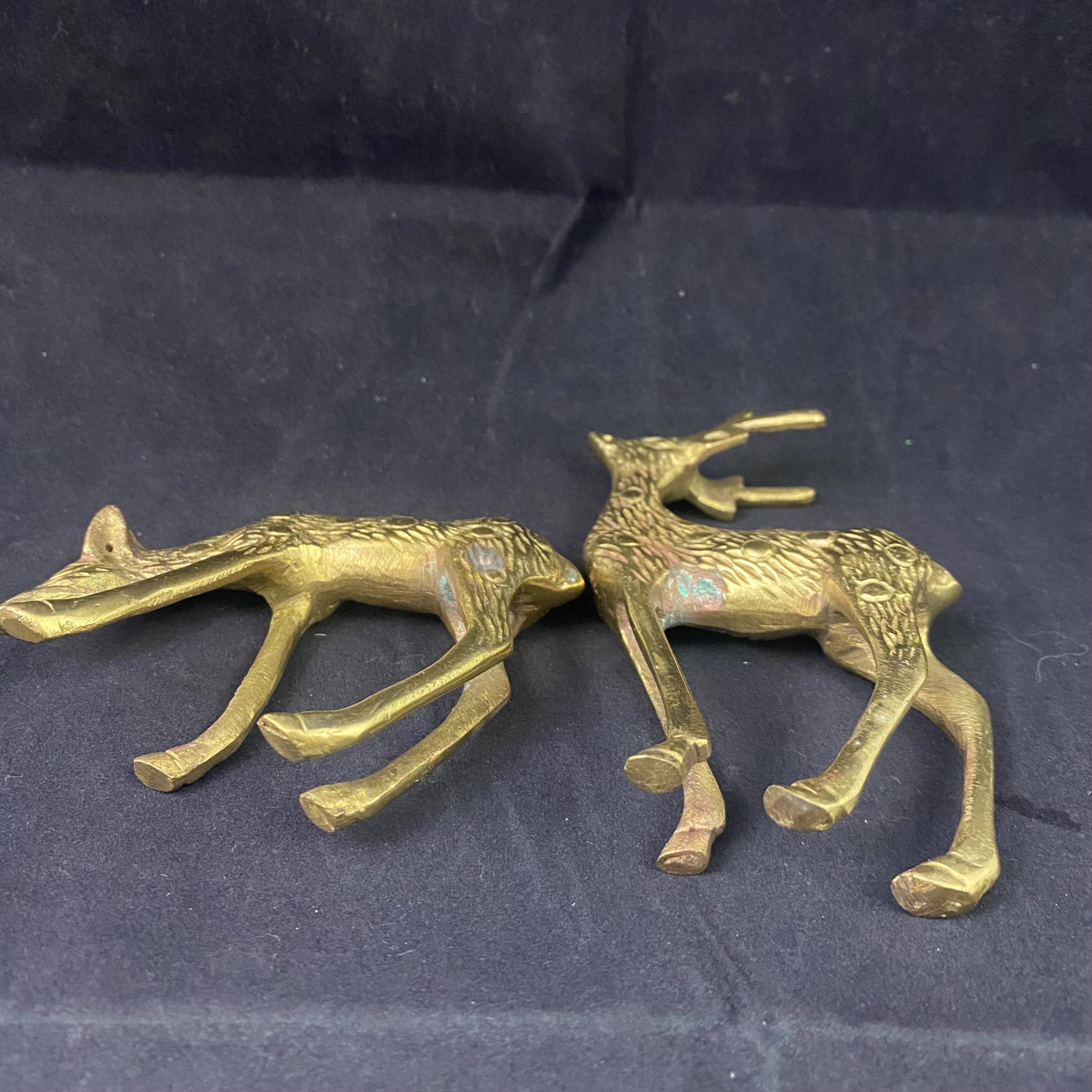 Vintage Small Reindeer MCM Pair of Solid Brass Deer Figurines Buck and ...