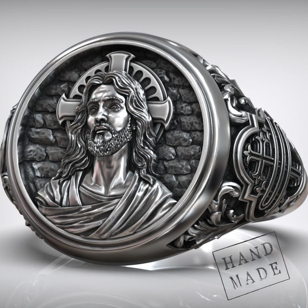 Jesus Christ Ring With Christogram Symbol, 925 Silver Handmade ...