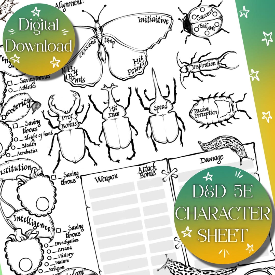 Bug D&D Character Sheet | Digital Download of Insect Themed Character ...