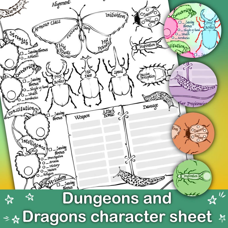 Digital Download | Insect Themed D&D 5e Character Sheet for Dungeons ...