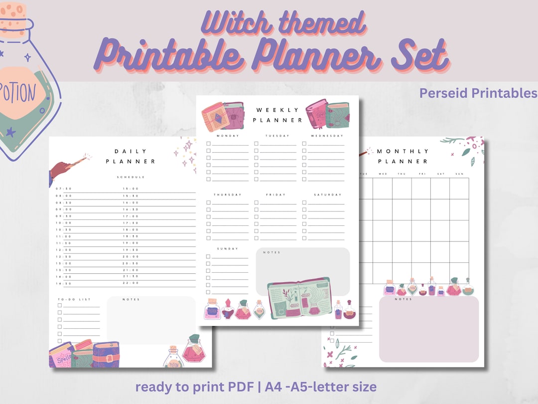 The Witch Themed Printable Planner Set | Daily Planner | Weekly Planner ...