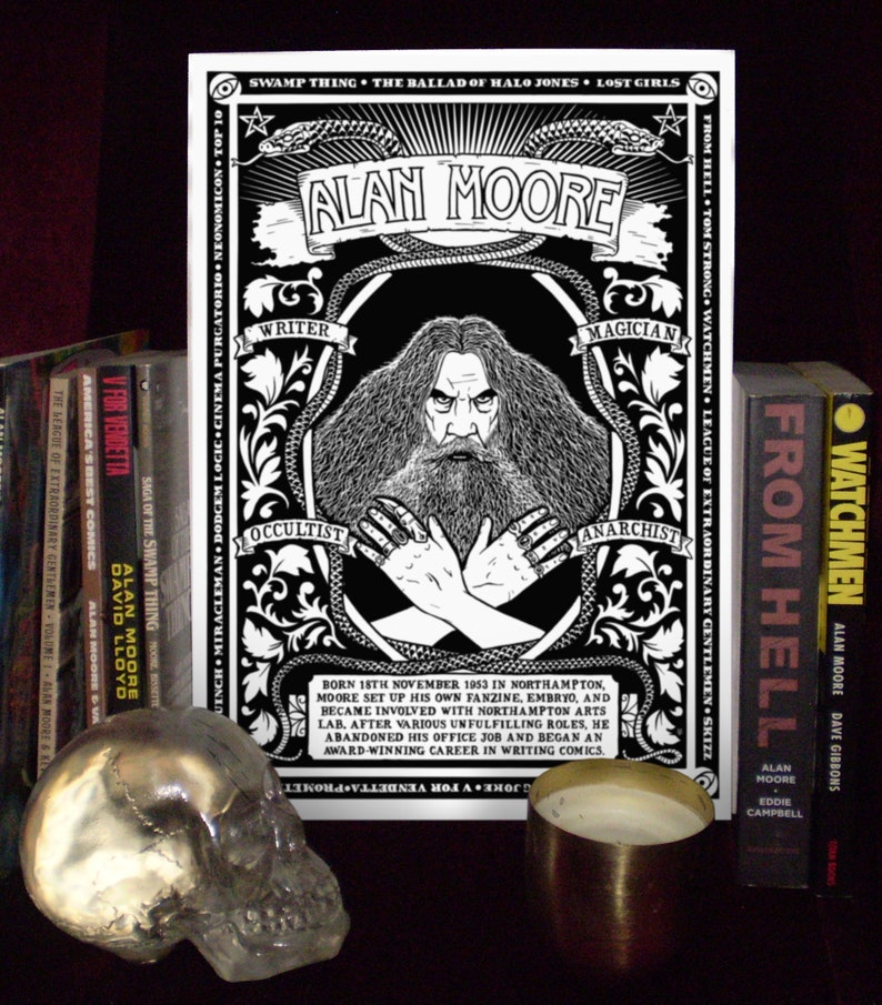 Alan Moore A3 Black and White Print - Etsy