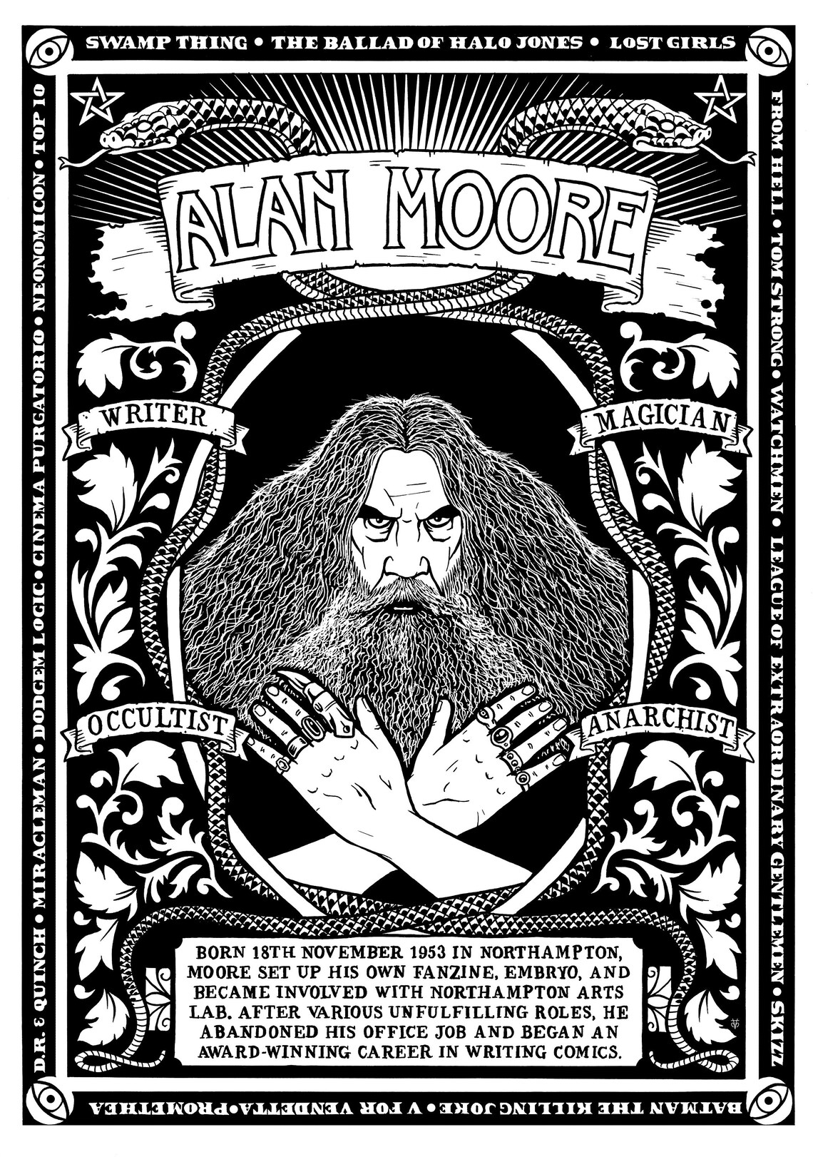 Alan Moore A3 Black and White Print - Etsy