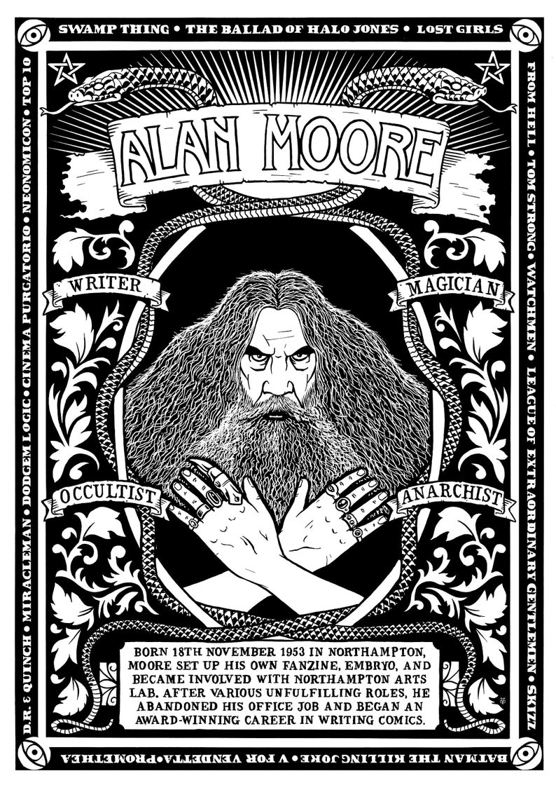 Alan Moore A3 Black and White Print - Etsy