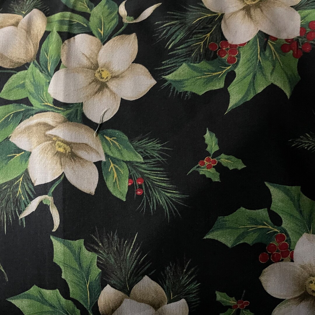 108 Christmas Blooms, Quilt Back, Black With Flowers Cotton Windom ...