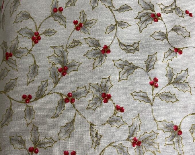 Metallic Holly Berries Fabric: Benartex Botanical Season Christmas ...