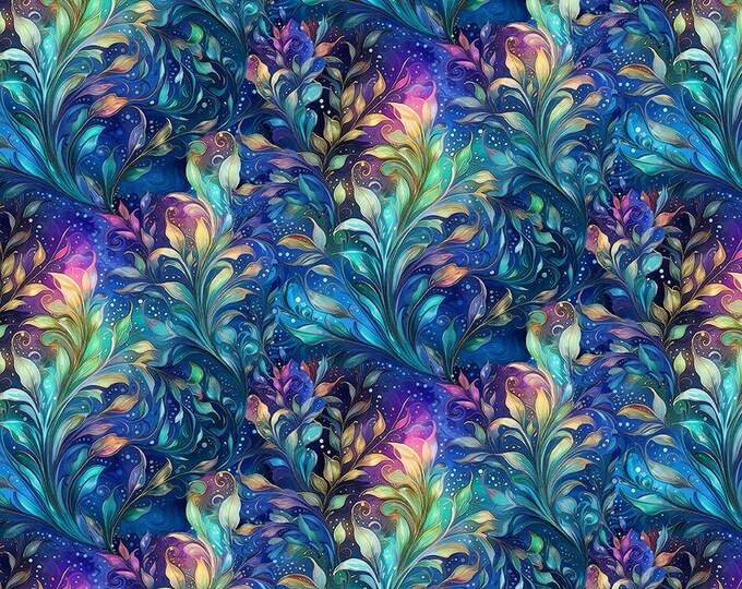 Feathery Blue Rainbow Fabric Prism Floral Rainbow of Colors by Timeless ...