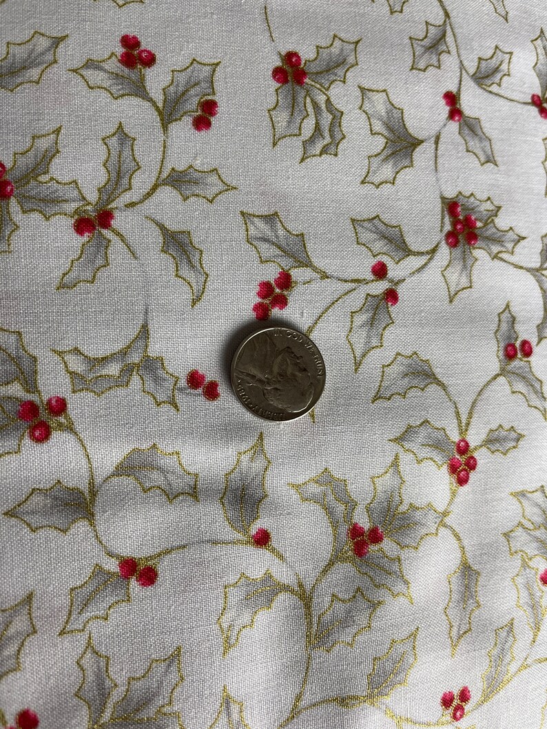Metallic Holly Berries Fabric: Benartex Botanical Season Christmas ...