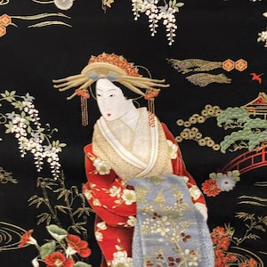 Kyoto Garden Geisha Fabric Panel / Asian Fabric / Panel Timeless ...