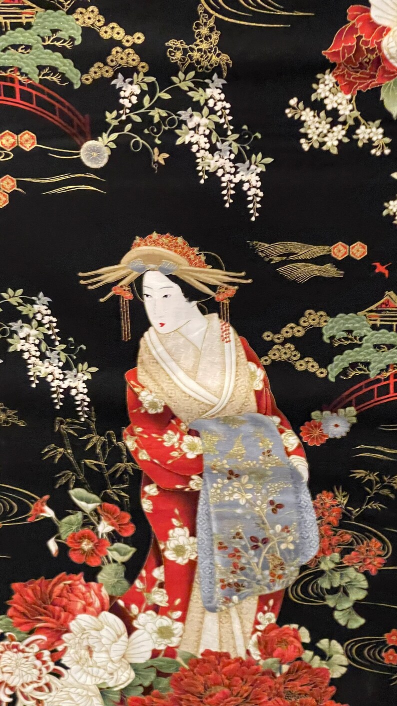 Kyoto Garden Geisha Fabric Panel / Asian Fabric / Panel Timeless ...
