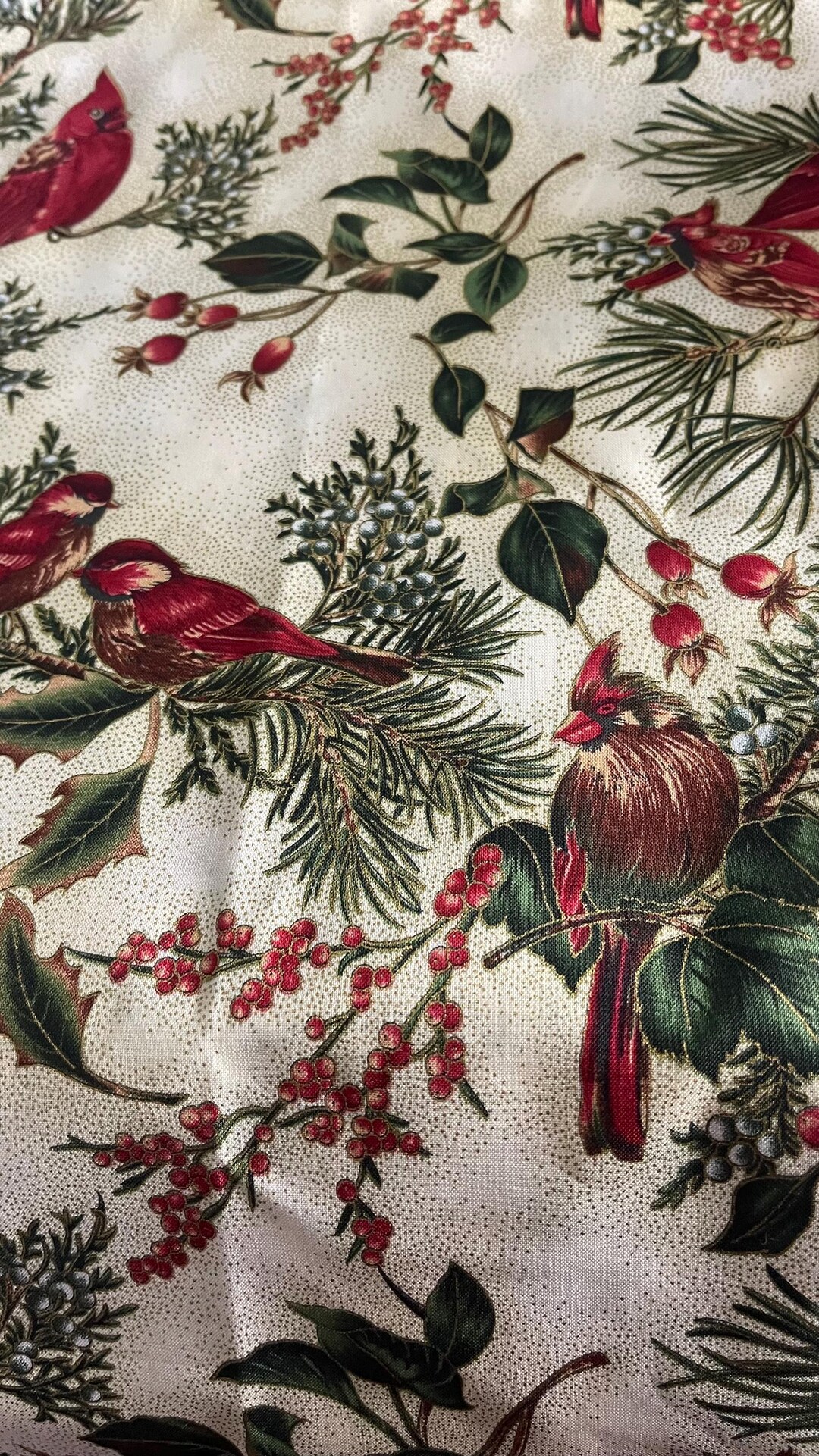 50” End-of-bolt Cardinal & Holly Winter Magic Fabric Christmas Fabric ...