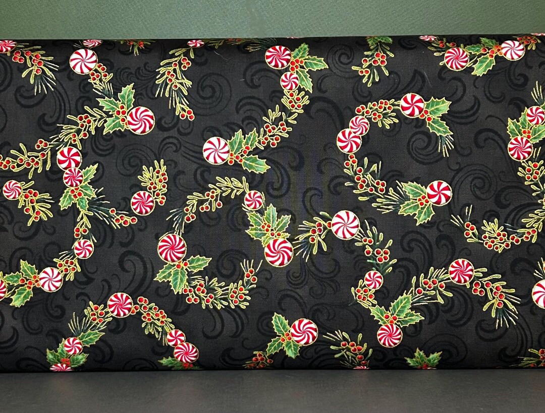 Robert Kaufman Peppermint Candy Black | Christmas Holiday Quilting ...
