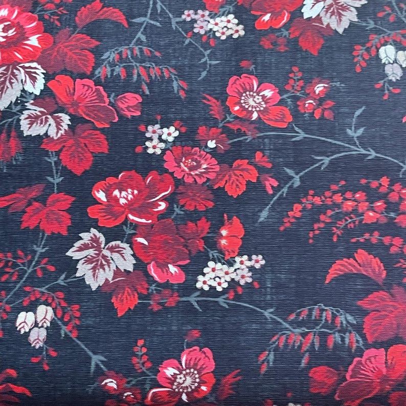 Windom Red Floral Cotton Fabric – Black Vintage Rose Print Quilting ...