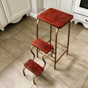 Mahogany Color Step Stool Adult. Kitchen Step Ladder Folding. - Etsy