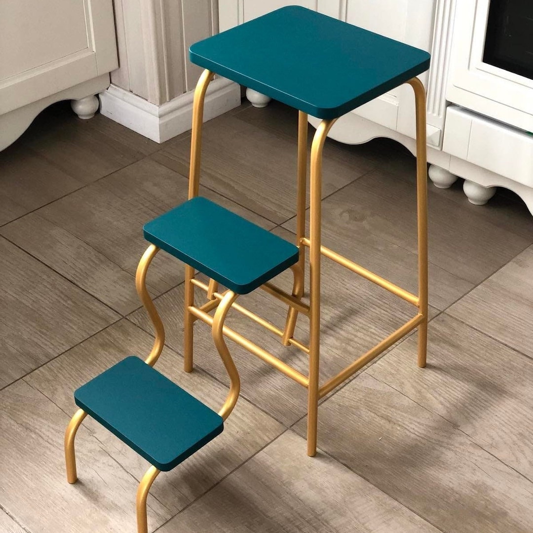 Adult Step Ladder for Kitchen, Turquoise Folding 3 Step Stool, Library ...
