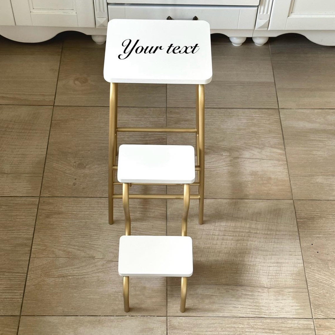 Step Ladder With Brass Color Legs, White Step Stool Adult, Library ...