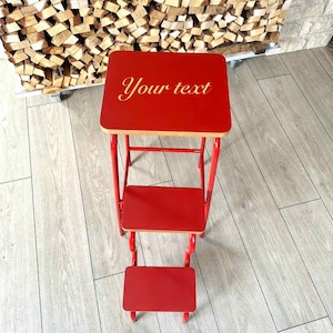 Fold Out Step Stool Adult Metal and Wood, 3 Step Ladder, Library Steps ...
