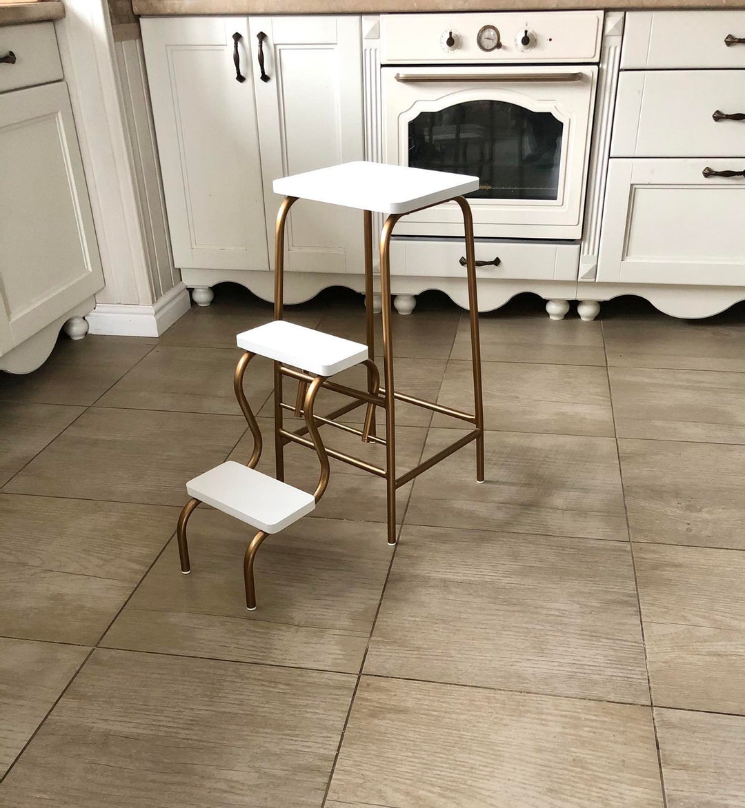 Stepping Ladder With Bronze Legs. Folding Step Stool. Bar Stool ...