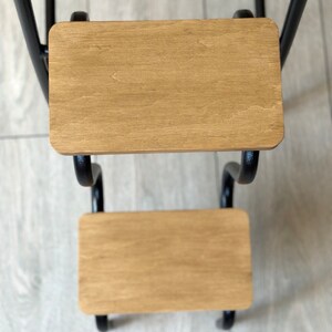 Library Ladder Folding 2-Tier Step Stool Chair - Wooden Convertible ...