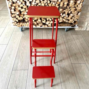 Fold Out Step Stool Adult Metal and Wood, 3 Step Ladder, Library Steps ...