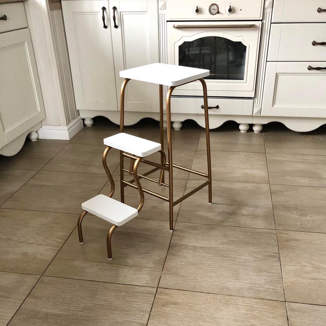 Stepping Ladder With Bronze Legs, Folding Step Stool, Library Step ...