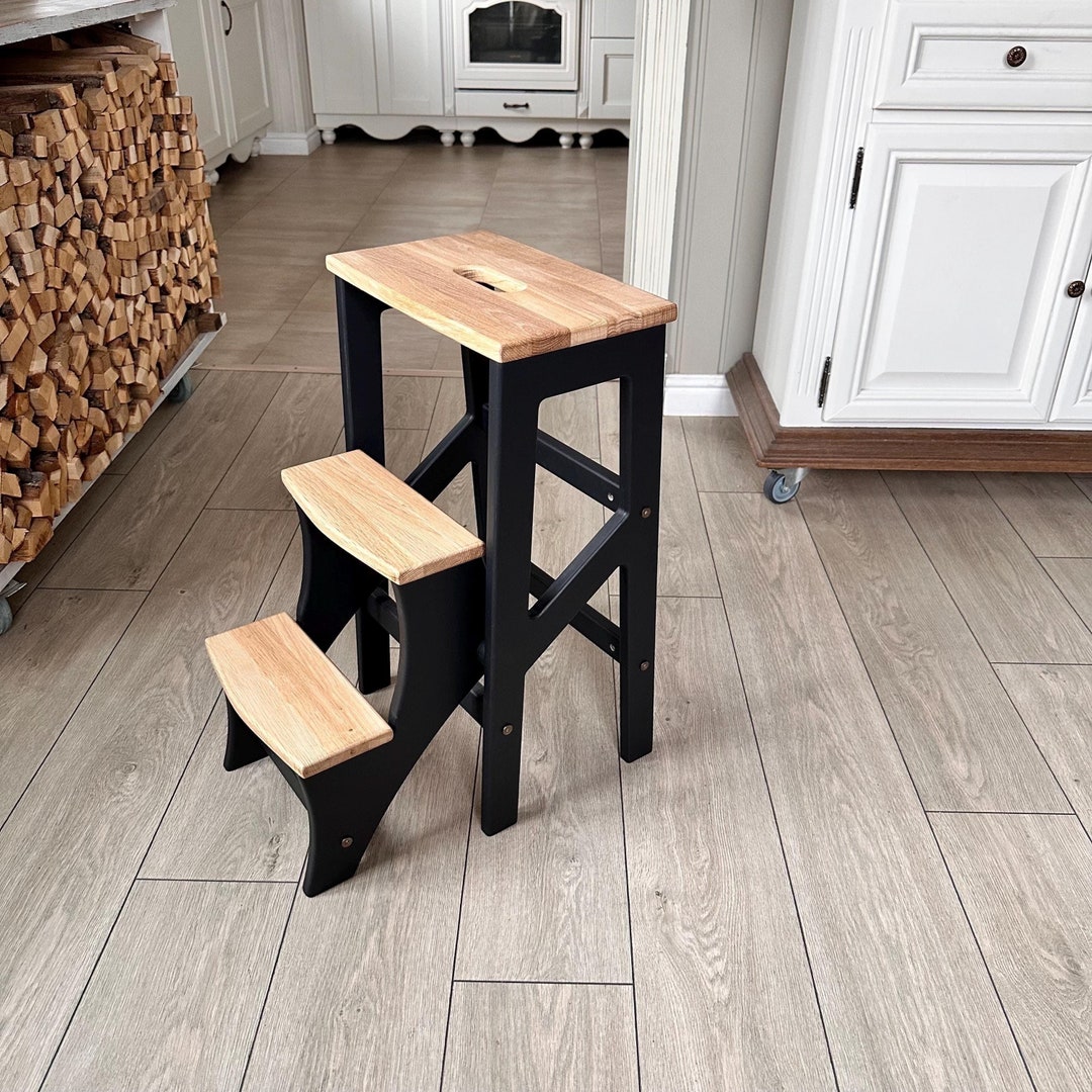 Folding Step Ladder, Step Stool, Library Ladder, Oak Stepladder ...