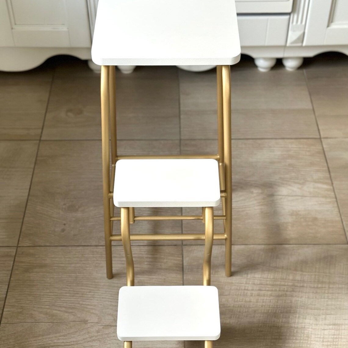 Step Ladder With Brass Color Legs, White Step Stool Adult, Library ...